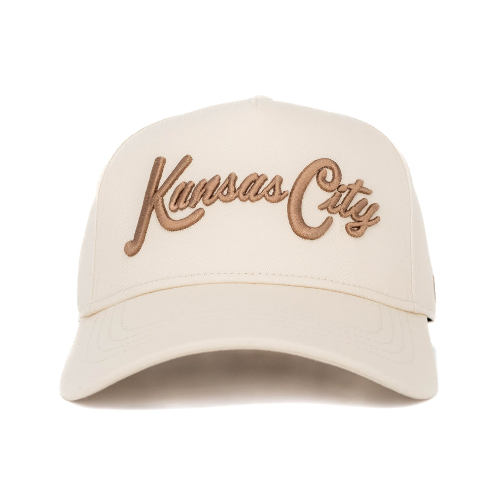 Kansas City Cursive Snapback - Off-White x Light Brown – CityBrimCo.