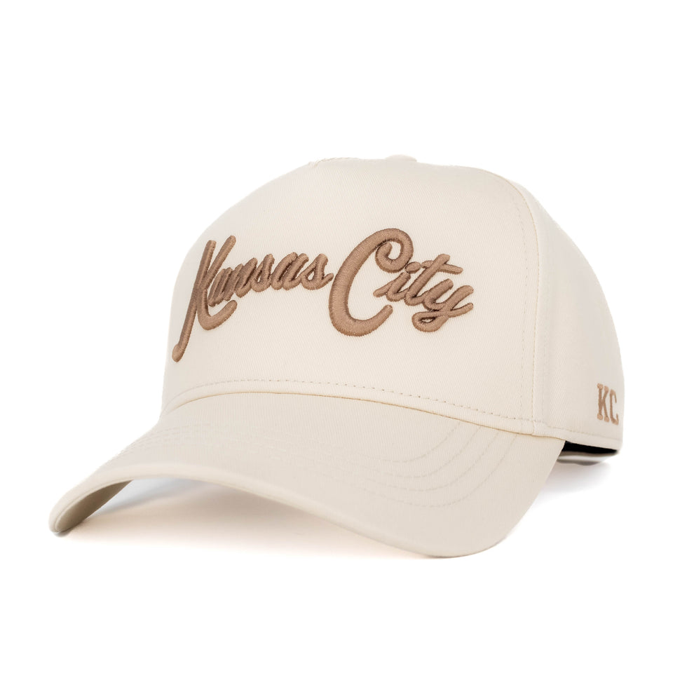 Kansas City Cursive Snapback - Off-White x Light Brown – CityBrimCo.